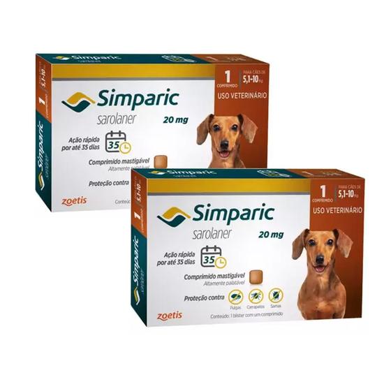 Kit com 2 Simparic 5 a 10kg - 20mg (1 comprimido/cx) - Zoetis ...