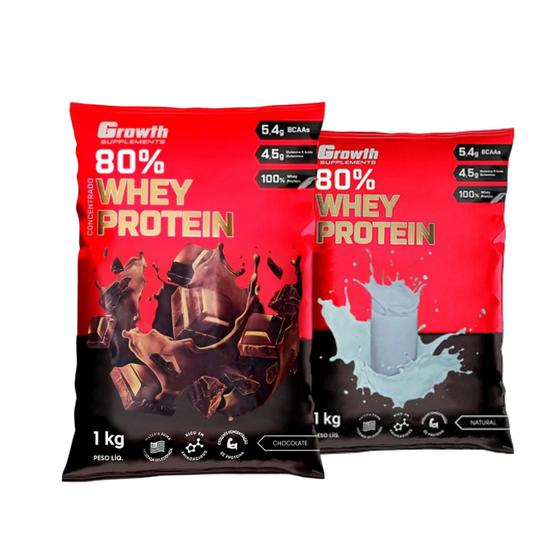 Kit com 2 Whey Protein Concentrado Growth Vários Sabores - Chocolate e ...
