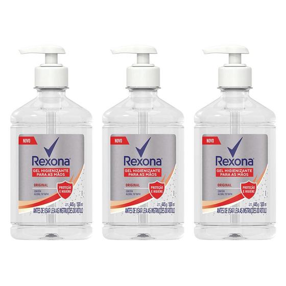 Kit com 3 Álcool em Gel 70º INPM Rexona 500ml - Álcool em Gel para as ...
