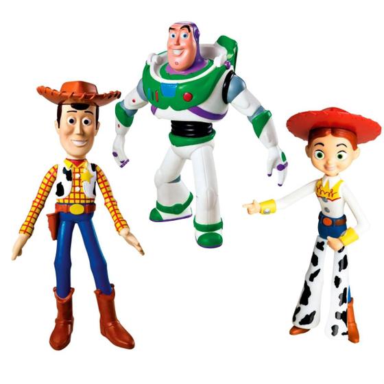 Kit com 3 bonecos toy story vinil buzz, jessie e woody articulado ...