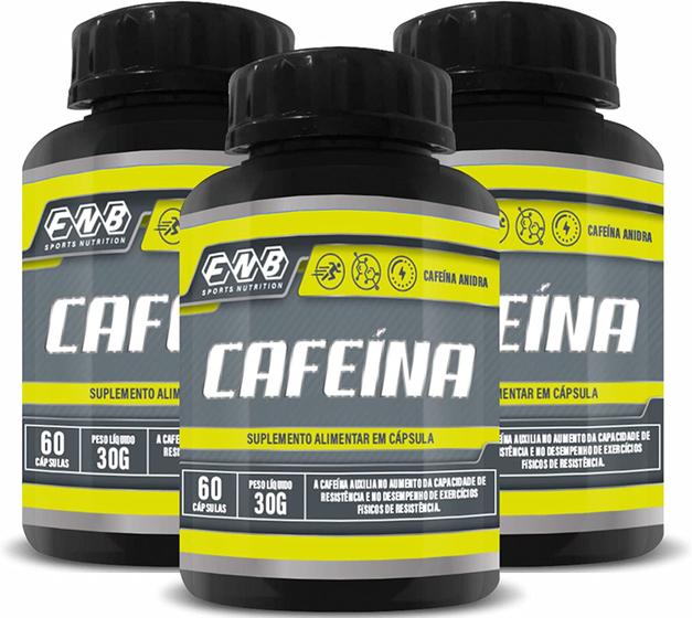 Kit Com 3 Cafeína 60 capsulas de 500mg (200 mg de cafeína por capsula ...