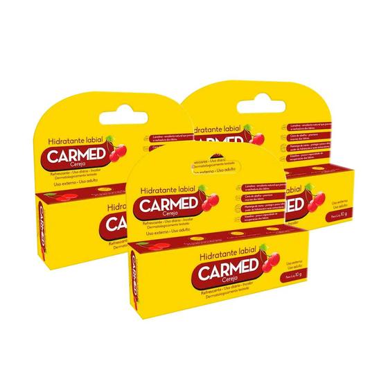 Kit com 3 Carmed Hidratante Labial Sabor Cereja Blister 10g cada - Hidratante Labial - Magazine ...
