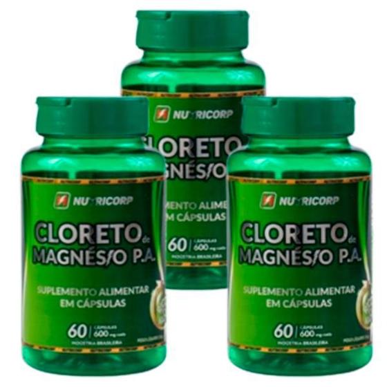 Kit com 3 Cloreto de Magnésio P.A. 60 Capsulas NUTRICORP - Cloreto de Magnésio / Magnésio ...
