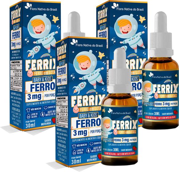 Kit Com 3 FERRIX - Suplemento de Ferro em Gotas Kids 30ml Flora Nativa do Brasil - Flora Nativa ...