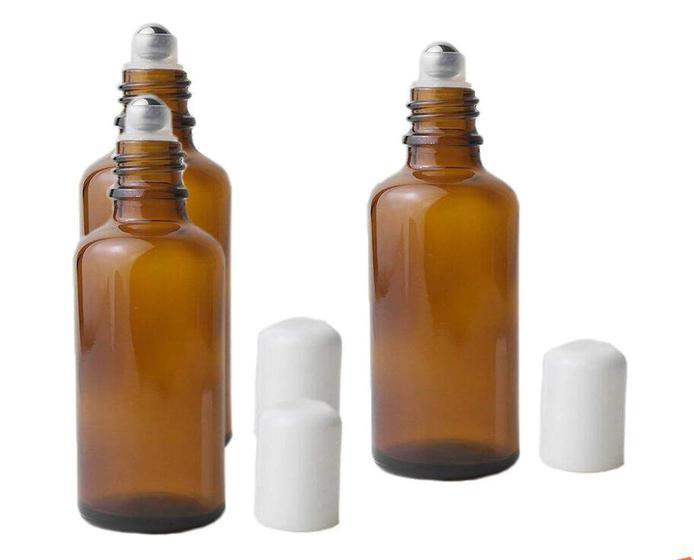 Kit com 3 Frascos de Vidro Âmbar de 50ml - Recarregáveis com Rolon e ...