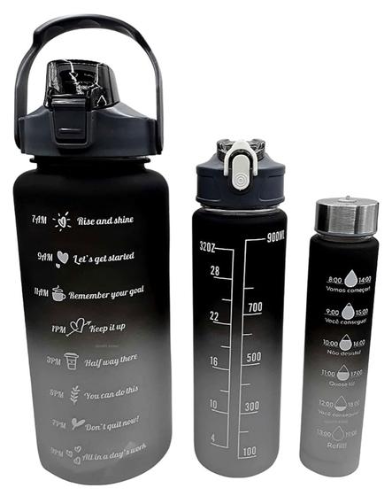 Kit com 3 garrafas de água 1 garrafa de 2l ,1 garrafa de 900ml e 1 ...
