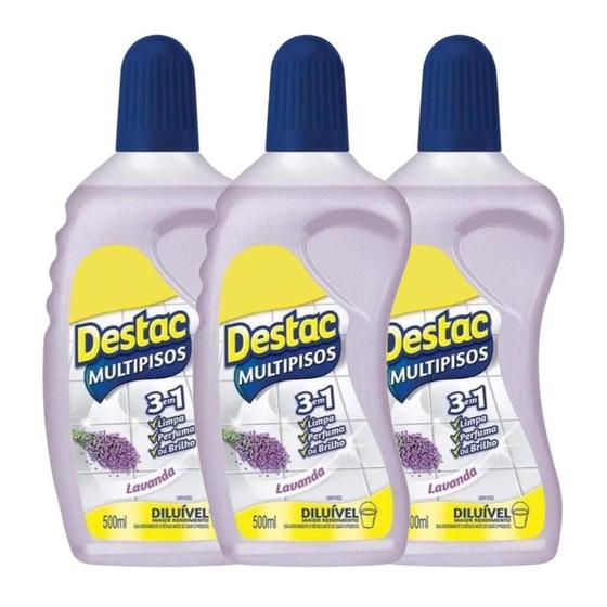 Kit com 3 Limpadores Diluíveis Lavanda Destac 500ml - Limpa Piso ...