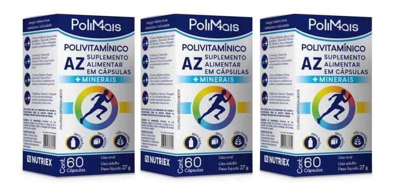 Kit com 3 Polimais A-z 60 Cápsulas cada Polivitamínico - Nutriex ...