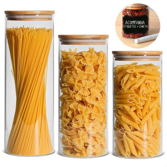 Kit Com 3 Potes Herméticos de Vidro 1100ml, 1650ml e 2000ml com ...