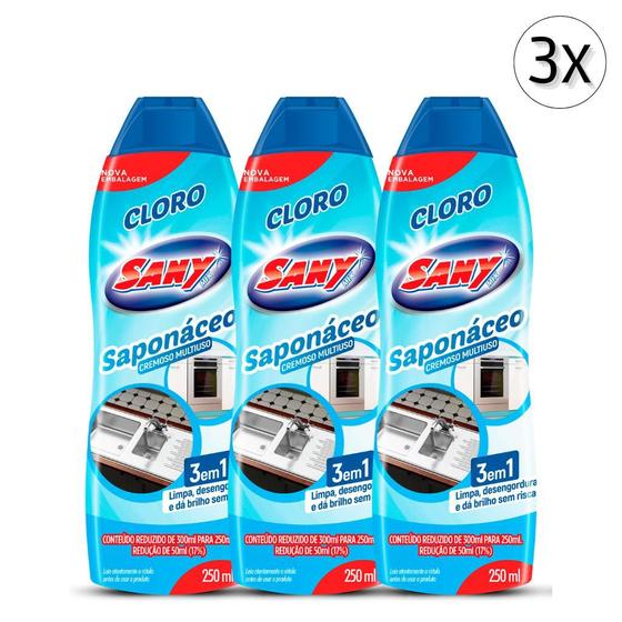 Kit com 3 Saponáceo Cremoso Cloro Multiuso 3em1 Sany Mix 250ml ...