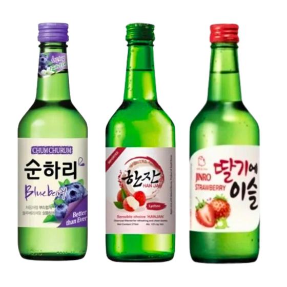 Kit com 3 Soju Bebida Coreana Blueberry, Lichia e Morango 360ml - Lotte ...