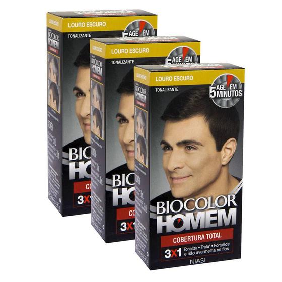 Kit Com 3 Tonalizante Biocolor Homem Louro Escuro 60 Ml - Tonalizante ...