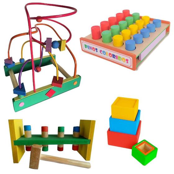 Kit Com 4 Brinquedos Pedagógicos De Madeira Lindos sensoriais primeira infancia - BRINQUE E LEIA ...