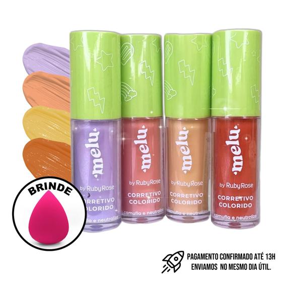 Kit com 4 Corretivo Líquido Colorido da Melu Ruby Rose Amarelo, Lilás ...