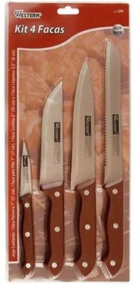 Kit Com 4 Facas Aço Inox Western Cabo De Madeira 1391 - Facas ...