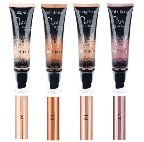 Kit Com 4 Iluminadores Corporais Body Glow Shine Ruby Rose - Iluminador Facial - Magazine Luiza