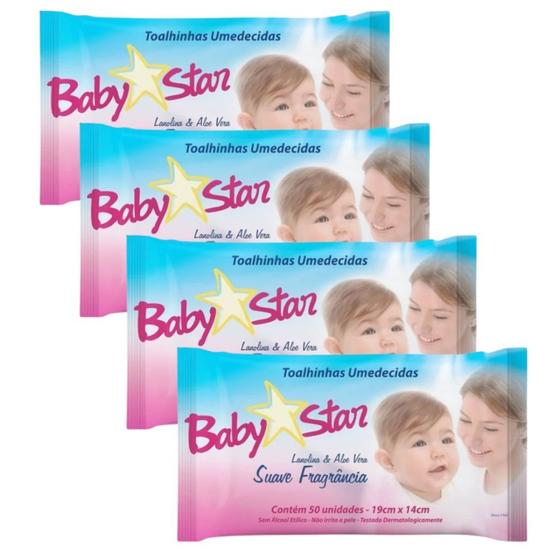 Kit com 4 Lencos Umedecidos Baby Star Toalhas Umedecidas com 50 ...