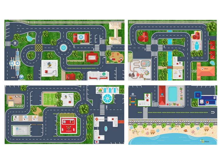 Kit Com 4 Pista Para Carrinho Cidade Ilustrada Tapete Lúdico -4- - CasaBebeDecor - Pistas ...