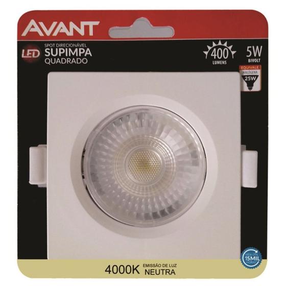 Kit com 4 Spot Led De Embutir Quadrado 5w 4000k Luz Neutra Bivolt Avant ...