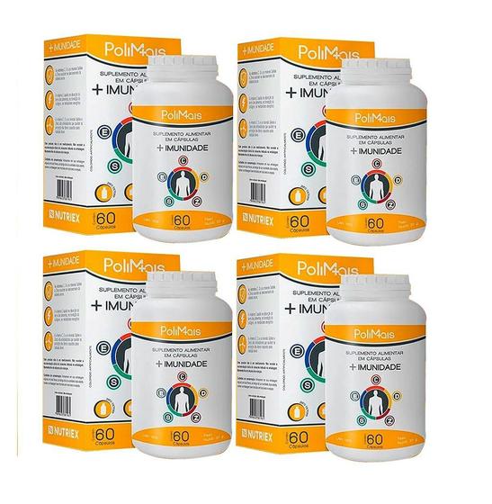 Kit Com 4 Suplemento Alimentar + Imunidade Polimais 60 Cápsulas Cada ...