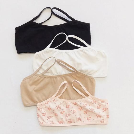 Kit com 4 tops infantil de cotton sutiã sutien escolar colegial menina ...