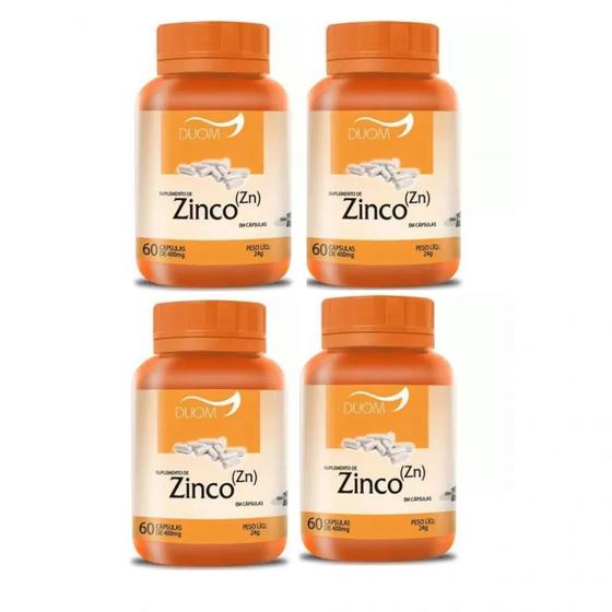 Kit com 4 Zinco Quelato Puro Alto Teor de Zinco Zn Duom 60 Capsulas ...