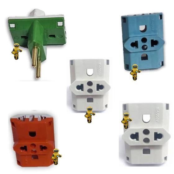 Kit Com 5 Adaptador Benjamim Tipo T Tomadas 3 Saídas Padrão - Comercial ...