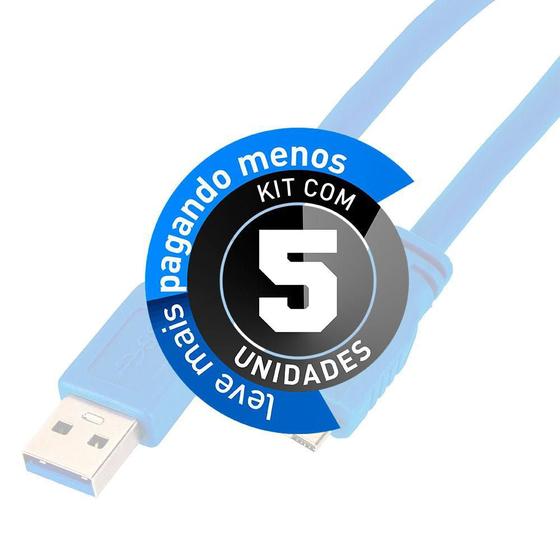 Kit com 5 Cabos USB A para Micro B 3.0 Superspeed 5Gbps 1 metro ...