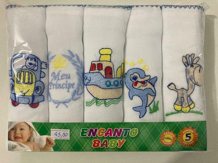Kit com 5 fraldas bordadas de pano, 100 % algodão - Encanto baby ...