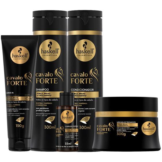 Kit Com 5 Itens Haskell Cavalo Forte Shampoo 300ml+Condicionador 300ml+Máscara 250g+ Leave -In ...