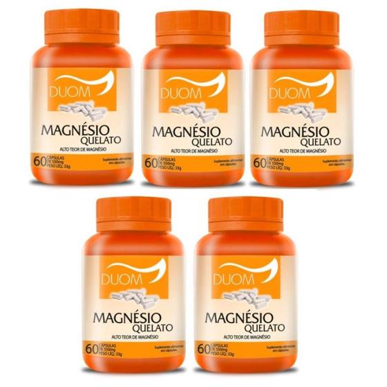 Kit com 5 Magnesio Quelato Alto Teor de Magnesio Duom 60 Capsulas - Cloreto de Magnésio ...