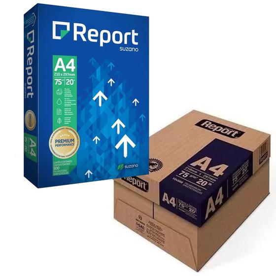 Kit com 5 Pacote Papel Ofício A4 Suzano Report Premium Resma 500 Folhas Brancas 210mm x 297mm ...