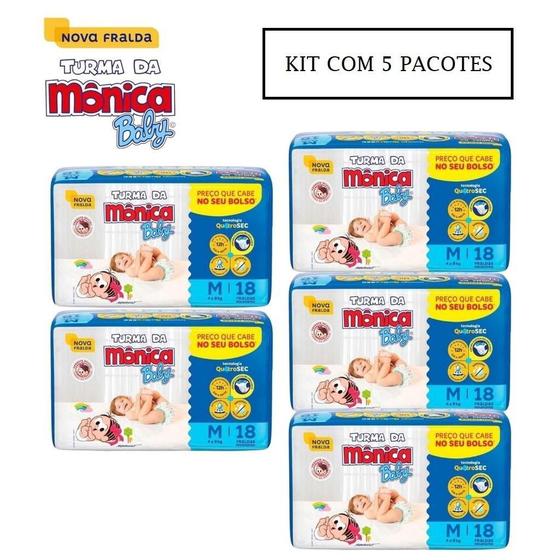 Kit Com 5 Pacotes De Fralda Turma Da Mônica Baby M 18 - Turma Da Monica ...