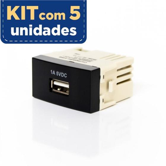 Kit Com 5 Sleek Ebony Modulo Tomada Carregador Usb Coment Bivolt ...