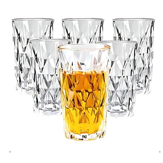 Kit Com 6 Copo De Vidro Diamante Para Agua Suco Bebidas Conjunto De 6 Copos Resistente Vidro ...
