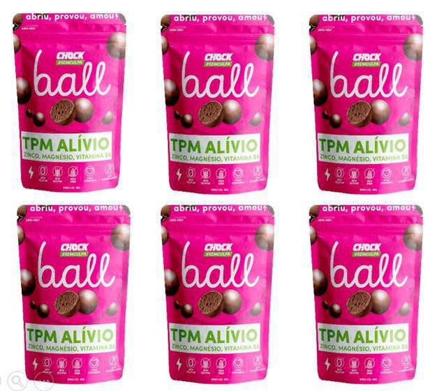Kit Com 6 Drageado Chock Ball Tpm Alívio 40G - Chocolate / Barra de ...