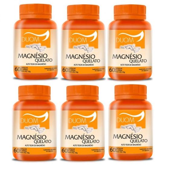 Kit com 6 Magnesio Quelato Alto Teor de Magnesio Duom 60 Capsulas - Cloreto de Magnésio ...