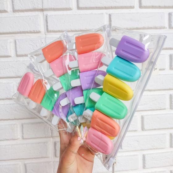 Kit com 6 mini marca-textos de picolé, marcador de texto decorado ...