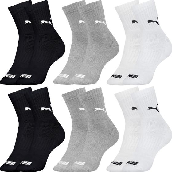 Kit com 6 Pares de Meias Puma Modelo Cano Médio Lisa Básica Esportiva ...