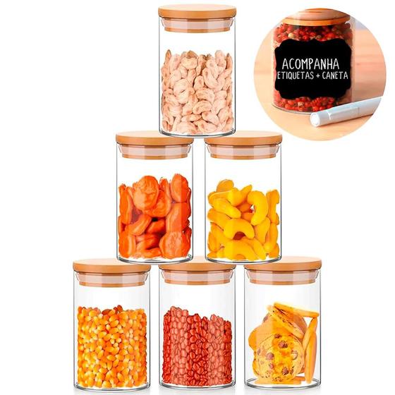 Kit Com 6 Potes Herméticos de Vidro 300ml com Caneta e Etiquetas ...