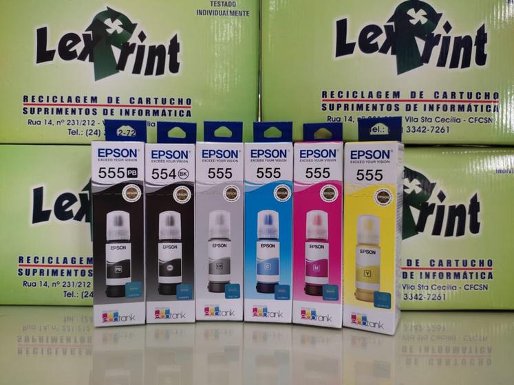 Kit com 6 refil epson 555 e 554 para impressora tanque de tinta l8160 ...