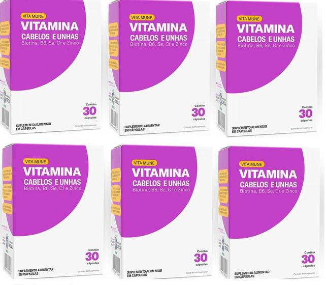 Kit com 6 Vita Mune Cabelos e Unhas 30Cps - Cimed - Nutricosméticos ...