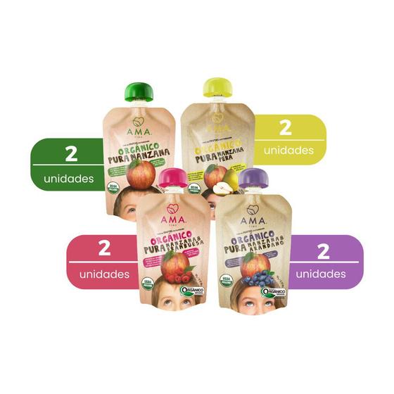 Kit com 8 Purês de Fruta Orgânico Sabores Ama Time 90g - Papinha ...