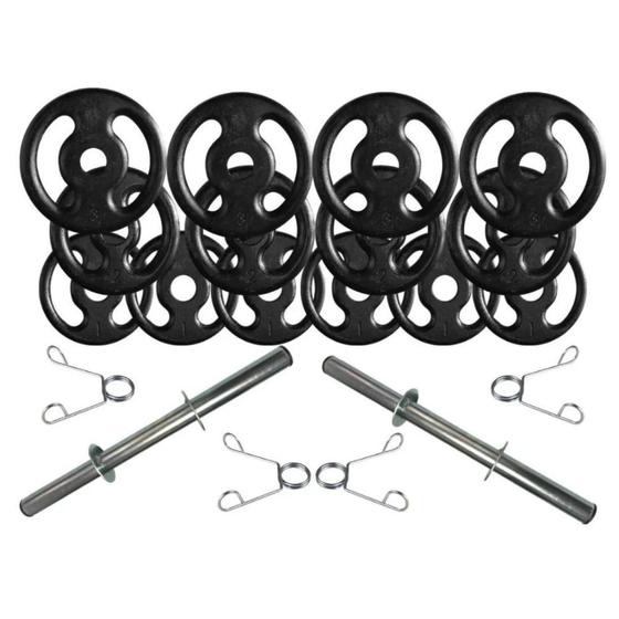 Kit com Barras de Halteres e Anilhas de Ferro - 20 Peças - BOX INGÁ ...