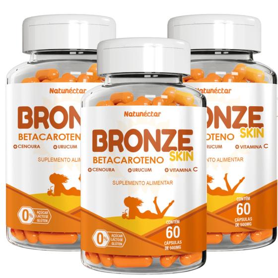 Kit Combo 03 UND Bronze Skin Betacaroteno Urucum 180 Cápsulas Bronzeamento da Pele Natunéctar ...