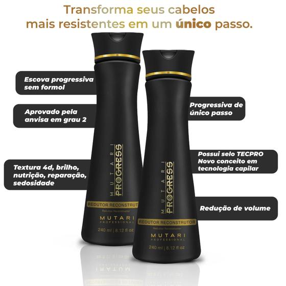 Kit Combo 2 Redutor Progress Mutari 240ml Escova Progressiva Sem Formol ...