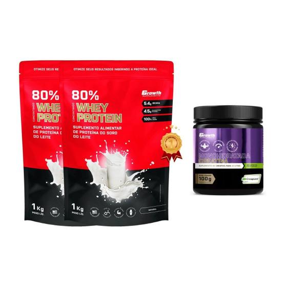 Kit Combo 2x Whey Protein 80 Creatina Creapure Growth Growth