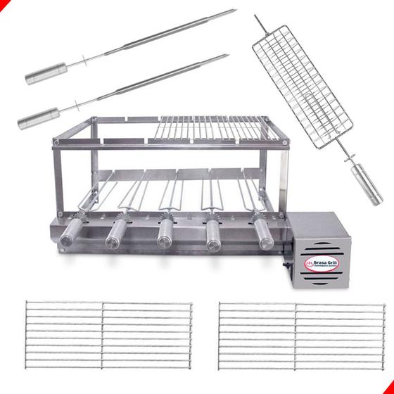 Kit Combo Grill Gira 5 Espetos - Inox (Lado Direito) + 3 Grelhas + 2 ...