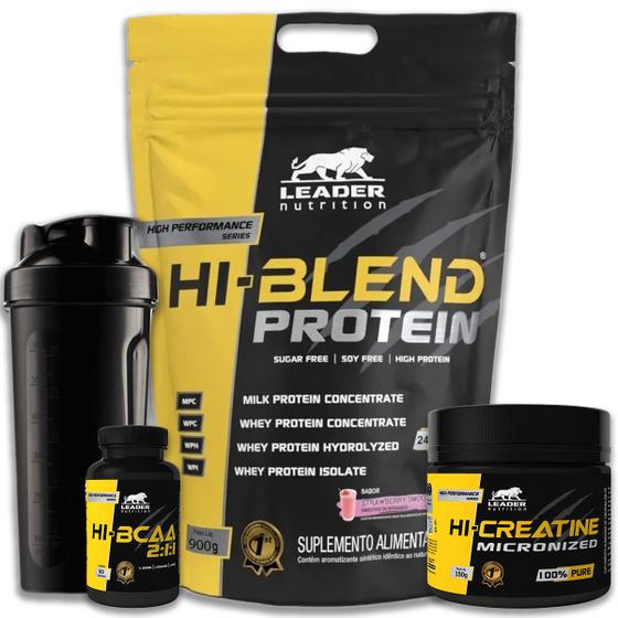 Kit Combo Whey 900g + Creatina 150g + Bcaa + Coqueteleira - Leader ...
