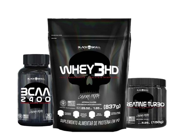 Kit Combo Whey Protein + Creatina + BCAA - Black Skull Suplementos ...